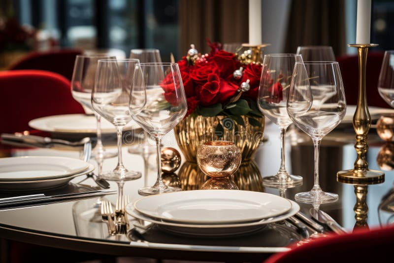 Elegant Table Set in Red Silver and Gold, for Christmas Dinner Setting ...
