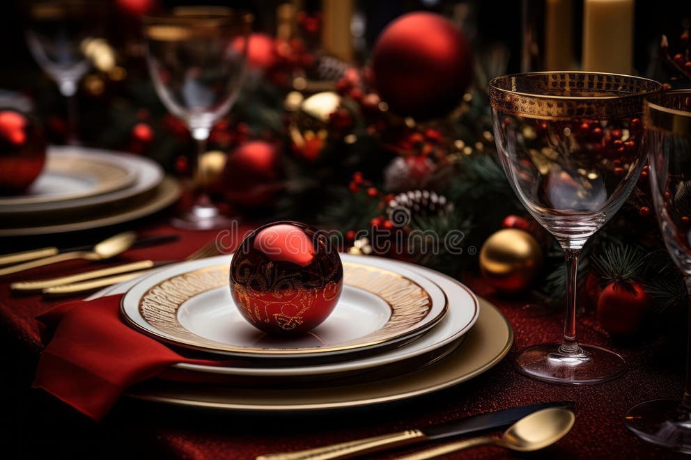 Elegant Table Set in Red Silver and Gold, for Christmas Dinner Setting ...