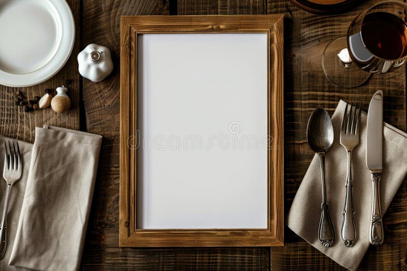 Elegant Table Setting with Blank Menu Frame Stock Photo - Image of ...