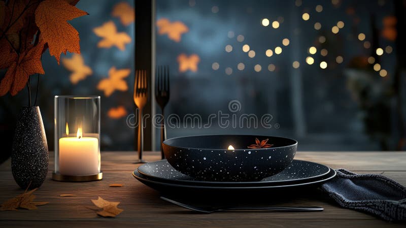 Elegant Table Setting with Candlelight Ambience Stock Illustration ...