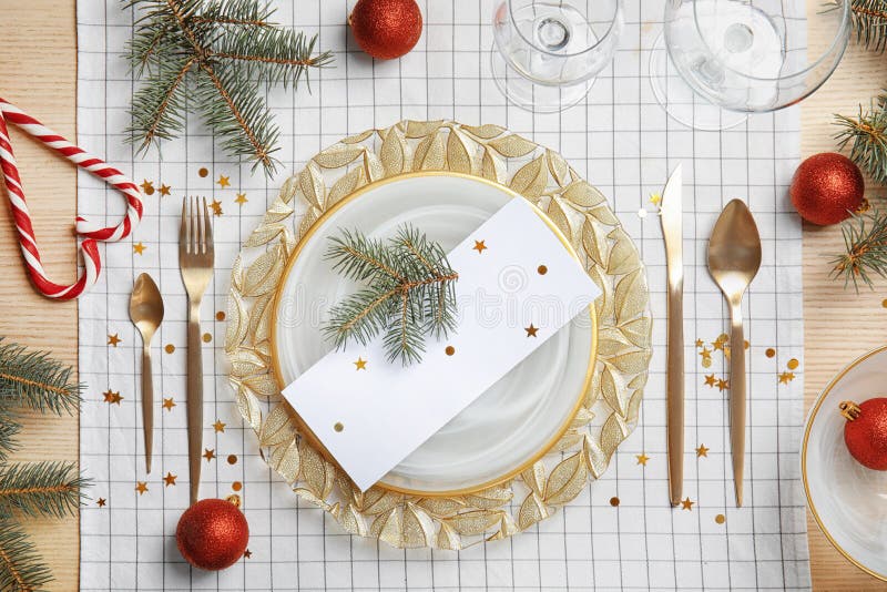 Elegant Table Setting on Cloth, Top View Stock Image - Image of holiday ...