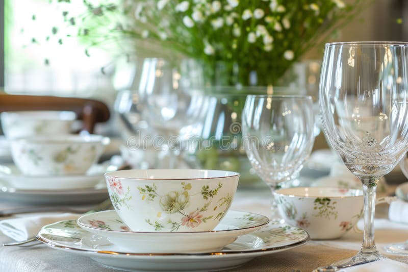 Elegant Table Setting with Delicate Floral Themed Dishes. Generative AI ...