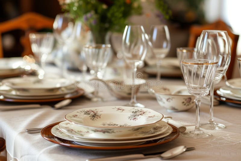 Elegant Table Setting with Delicate Floral Themed Dishes. Generative AI ...