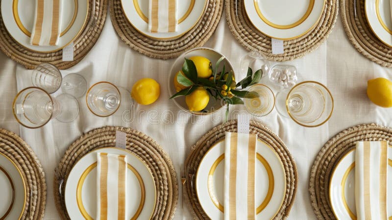 Elegant Table Setting Displaying Lemons and Glassware for a Summer ...