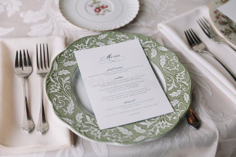 Elegant Table Setting Featuring a Decorative Plate and Menu at a Formal ...