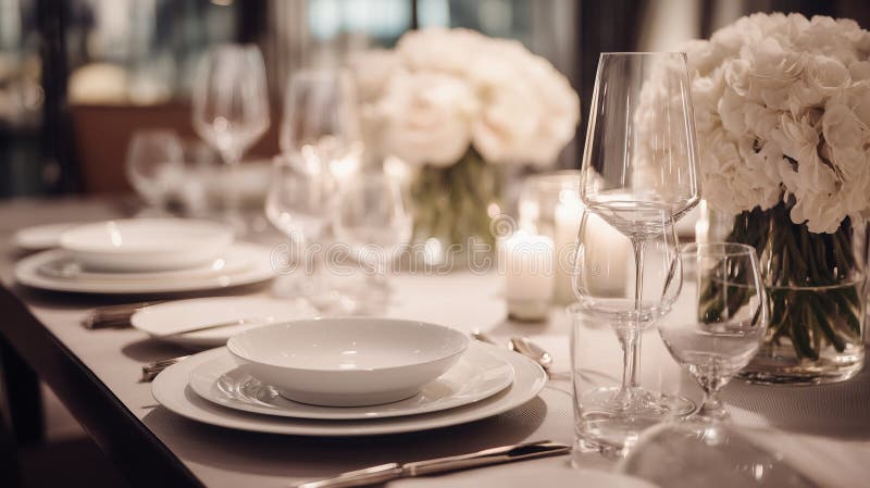 Elegant Table Setting with Flowers Stock Illustration - Illustration of ...