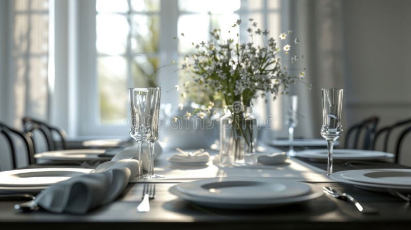 Elegant Table Setting with Glassware and Flowers. Generative Ai Stock ...