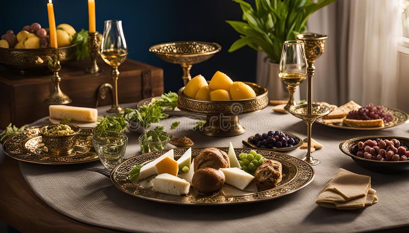 Elegant Table Setting with Golden Decor Stock Illustration ...