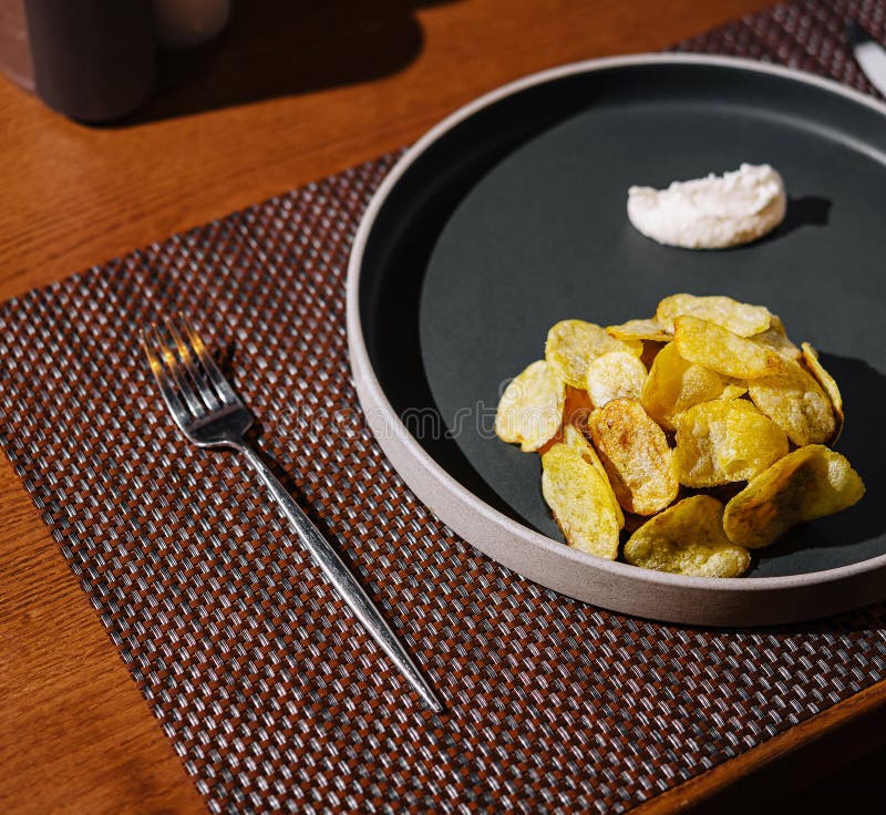 Elegant Table Setting with Gourmet Chips and Dip Stock Photo - Image of ...