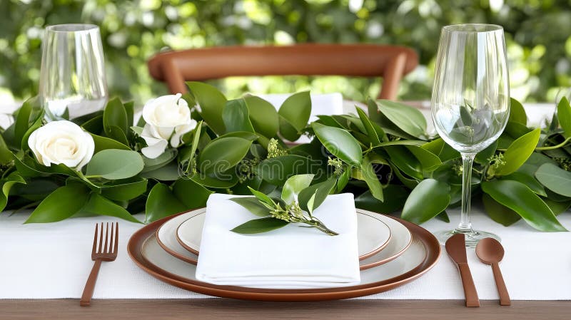 Elegant Table Setting with Greenery and White Roses for Formal Dining ...