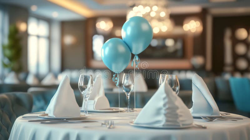Elegant Table Setting with Light Blue Balloons Stock Illustration ...