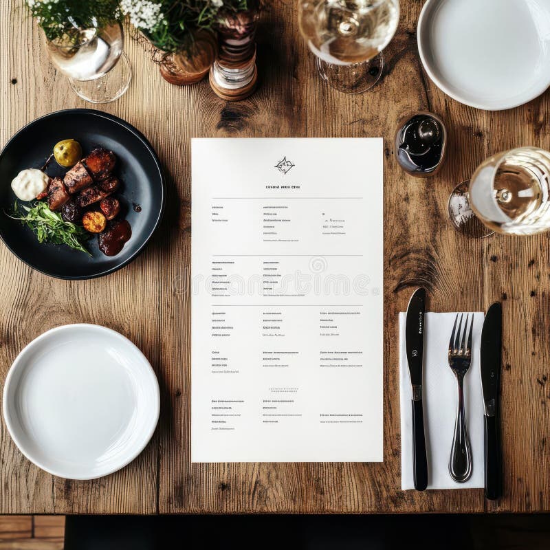 Elegant Table Setting with Menu and Wine Glasses Stock Illustration ...
