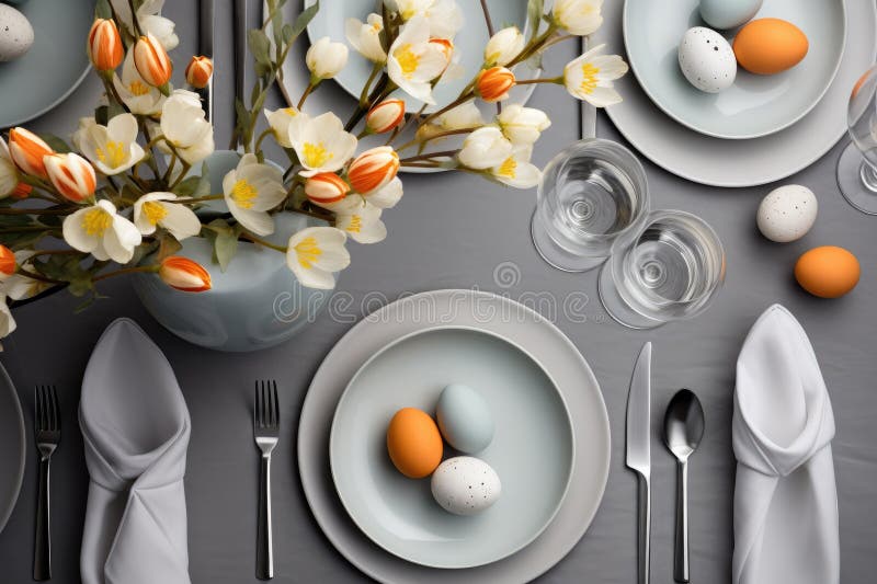 Elegant Table Setting with Plates, Silverware, and Flowers Stock Photo ...