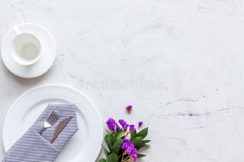 Elegant Table Setting with Plates and Tableware on Marble Background ...