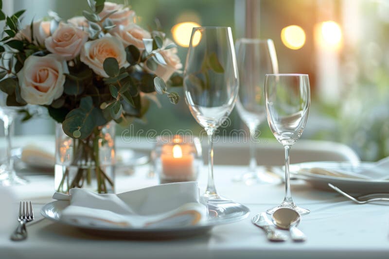 Elegant Table Setting Sparkling by Candlelight for Romantic Dinner ...