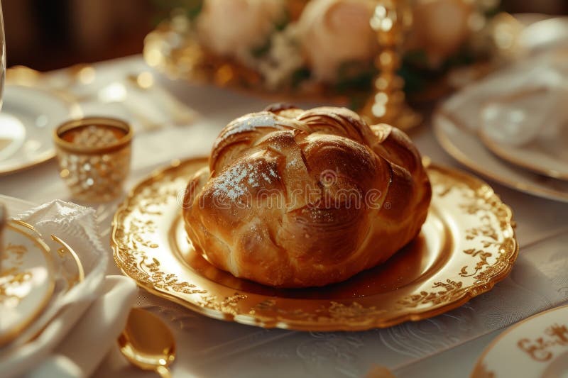 Elegant Table Setting with Traditional Braided Bread Stock Illustration ...