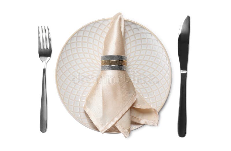 Elegant Table Setting on White Background, Top View Stock Photo - Image ...