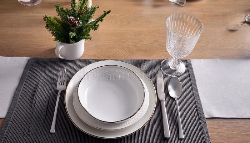 Elegant Table Setting: White Dinnerware, Minimalist Decor Stock ...