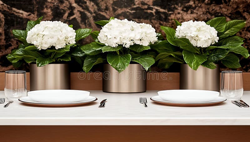 Elegant Table Setting Simple Clean Place White Plates Silverware Stock ...
