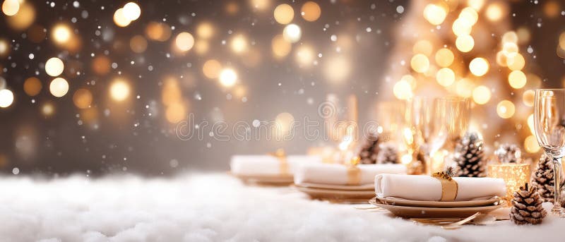Elegant Table Setup with Multiple Place Settings and Lit Candles, Warm ...