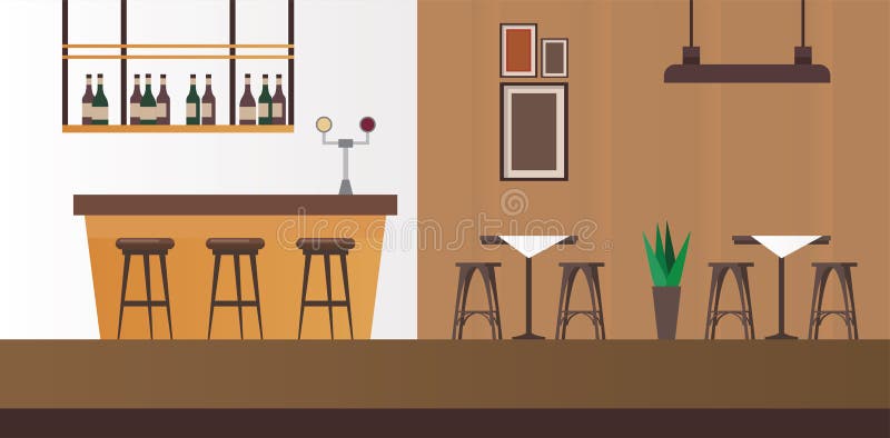 Elegant Tables and Chairs with Bar Restaurant Scene Stock Vector ...