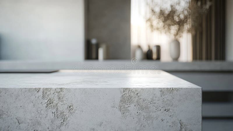 Elegant Tabletop with Light Gray Textured Concrete Surface and ...