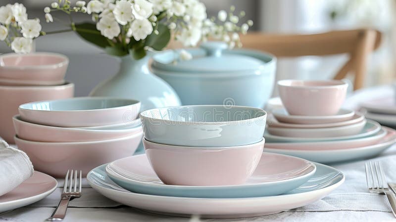 Elegant Tableware Setup with Soft Lighting Pastel Colors Stock ...