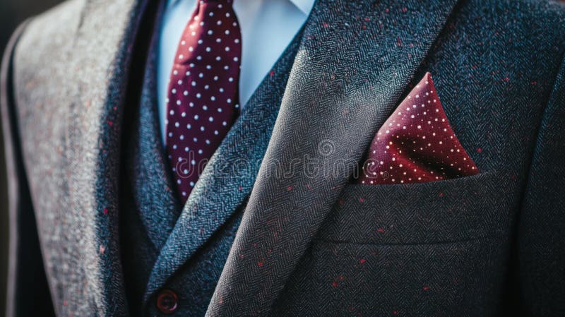 Elegant Tailored Suit with Polka Dot Tie and Pocket Square in Rich ...