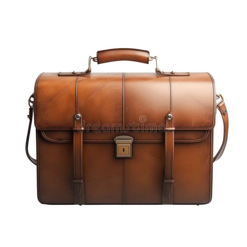 Elegant Tan Leather Briefcase Isolated on White Background. Stock Image ...