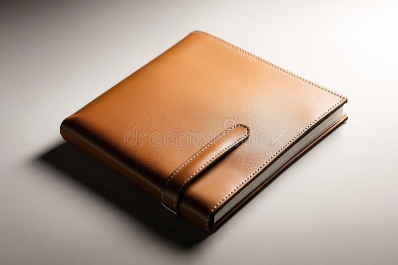 Elegant Tan Leather Notebook with Strap on Light Surface Stock Photo ...