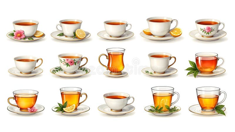 Elegant Tea Cup Collage with Various Designs Stock Illustration ...