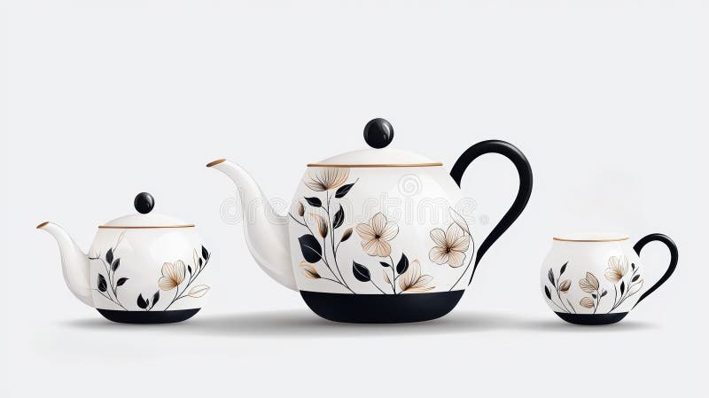 Elegant Tea Set with Floral Design White Background Stock Illustration ...