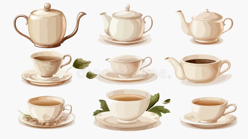 Elegant Tea Set Vector Illustration on Transparent Background Stock ...