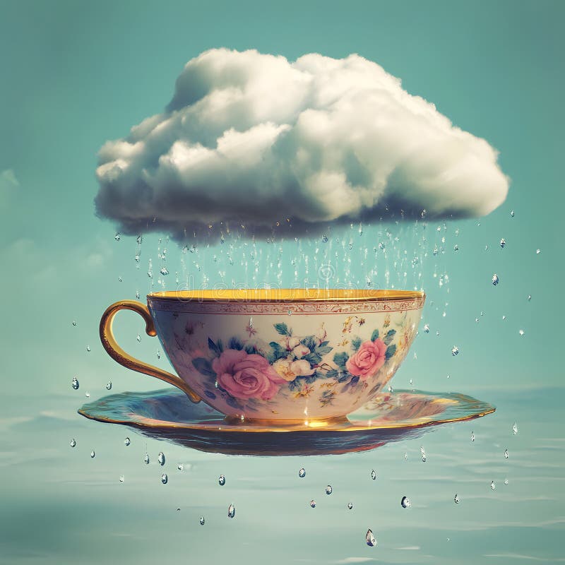 Elegant Teacup with a Cloud Pouring Rain Stock Illustration ...