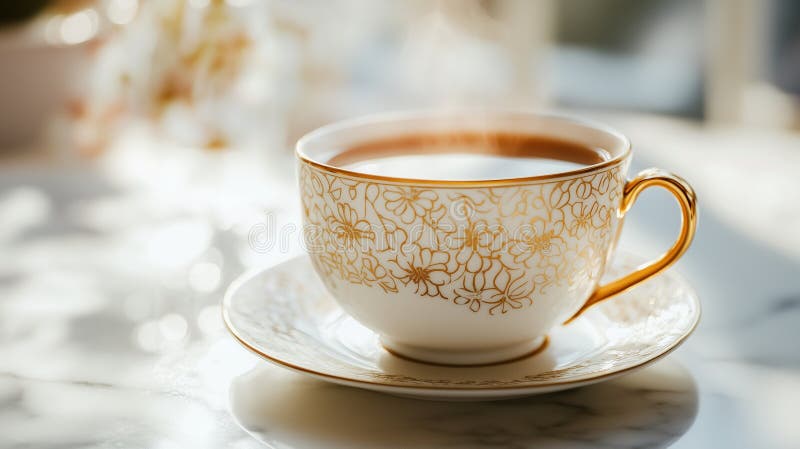 Elegant Teacup with Intricate Gold Patterns Stock Image - Image of ...