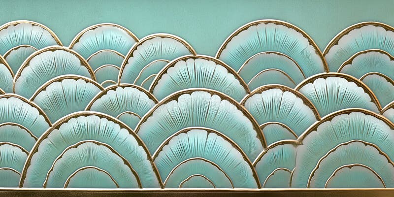 Elegant Teal and Gold Art Deco Pattern Abstract Scallop Shell Design ...