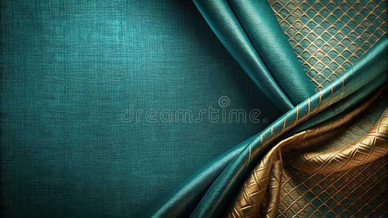 Elegant Teal and Gold Fabric Drape with Textured Background. Generative ...