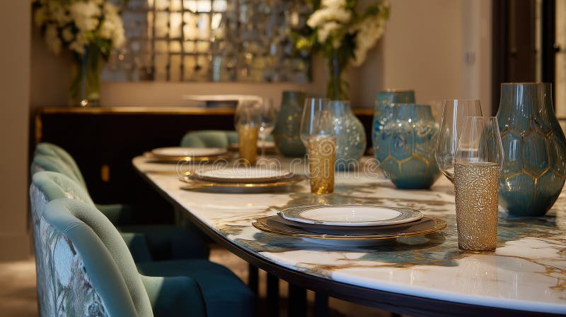 Elegant Teal and Gold Table Setting Stock Illustration - Illustration ...