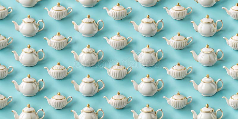 Elegant Teapots Pattern on Light Blue Background Creative AI Stock Illustration - Illustration ...