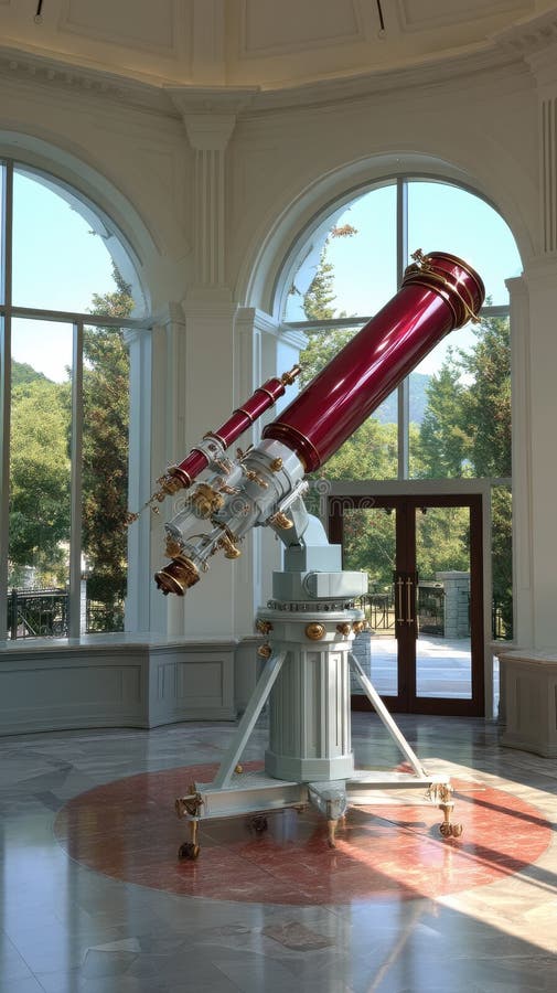 Elegant Telescope in a Bright Room with Arched Windows Overlooking ...