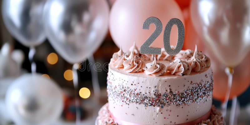 Elegant 20th Birthday Celebration with Pink and Silver Decor Stock ...