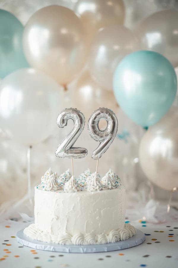 Elegant 29th Birthday Celebration with Silver Balloons and Cake ...