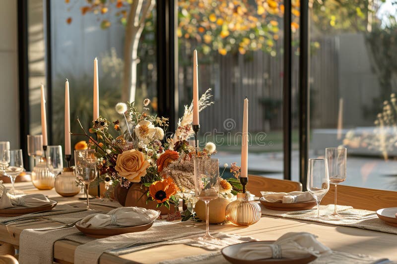 Elegant Thanksgiving Dinner Setting in Modern Boho Villa with Stunning ...