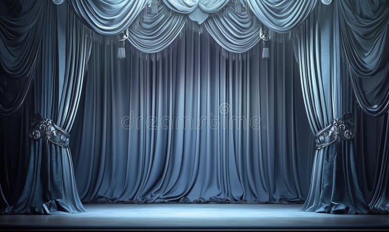 Elegant Theater Stage with Blue Drapery and Soft Lighting for ...