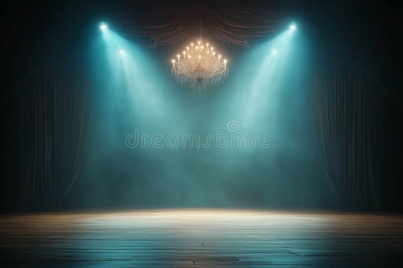 Elegant Theater Stage with Dramatic Lighting and Chandelier Stock Image ...
