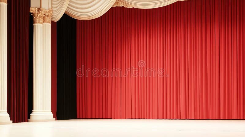 Elegant Theater Stage with Red Curtains and Classical Architecture ...