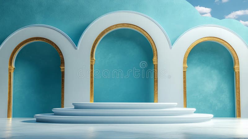 Elegant Three Tiered Podium with Gold Archways Stock Illustration ...