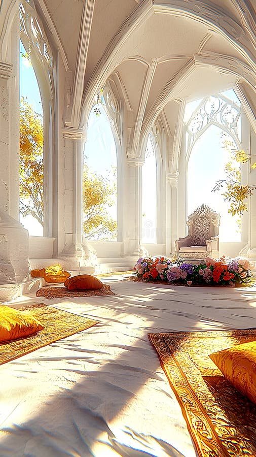 Elegant Throne Room with Warm Sunlight. Stock Illustration ...