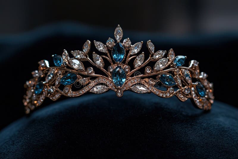 Elegant Tiara with Blue and Clear Gemstones on Velvet. Stock ...