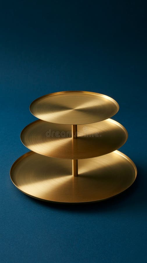 Elegant Tiered Golden Podium Displaying Objects Against a Deep Blue ...